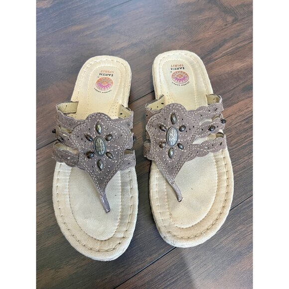 Earth Spirit | Shoes | Earth Spirit Sandals Brown Suede Flip Flops ...